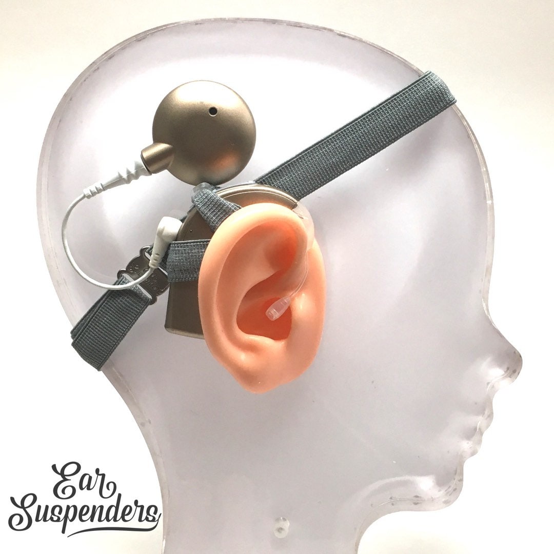Grey - Cochlear Implant Heaband- Ear Suspenders - Adjustable Length ...
