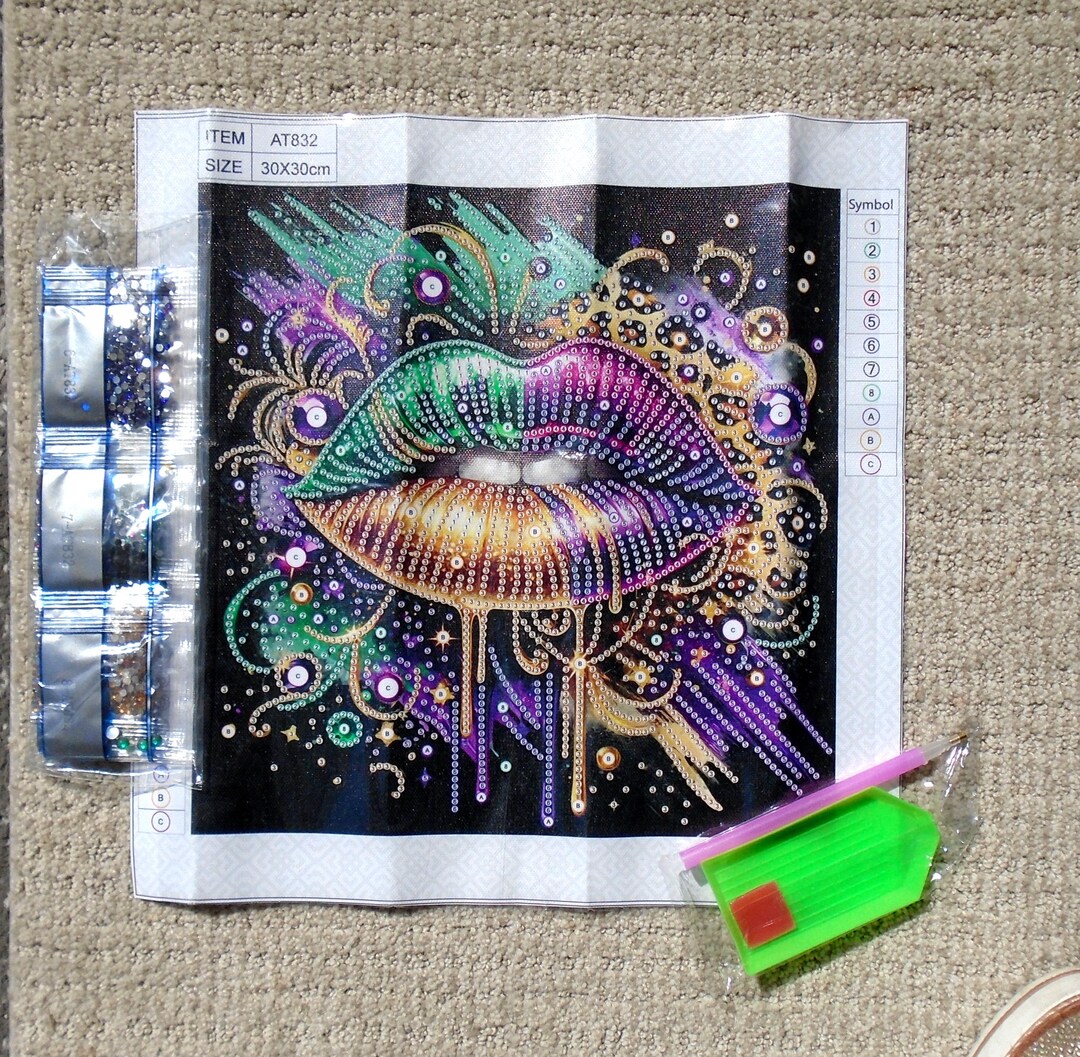 Diamond Painting Kit: Colorful Lips Gem Art (12x12 Inches) - Etsy