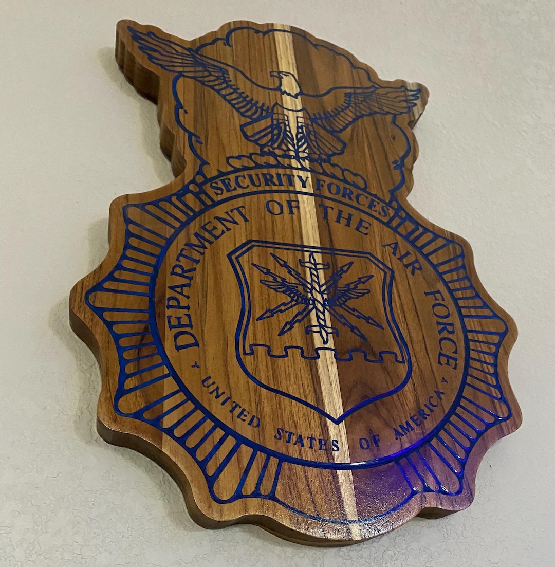 Custom Teak Wood Security Forces Plaque With Air Force Blue Epoxy ...
