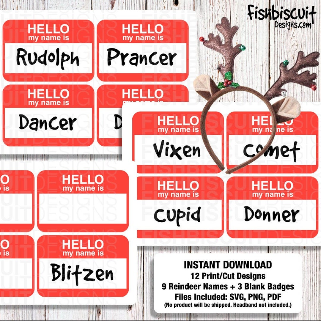 Instant Download, Reindeer Name Badge SVG PNG PDF for Silhouette Cameo ...