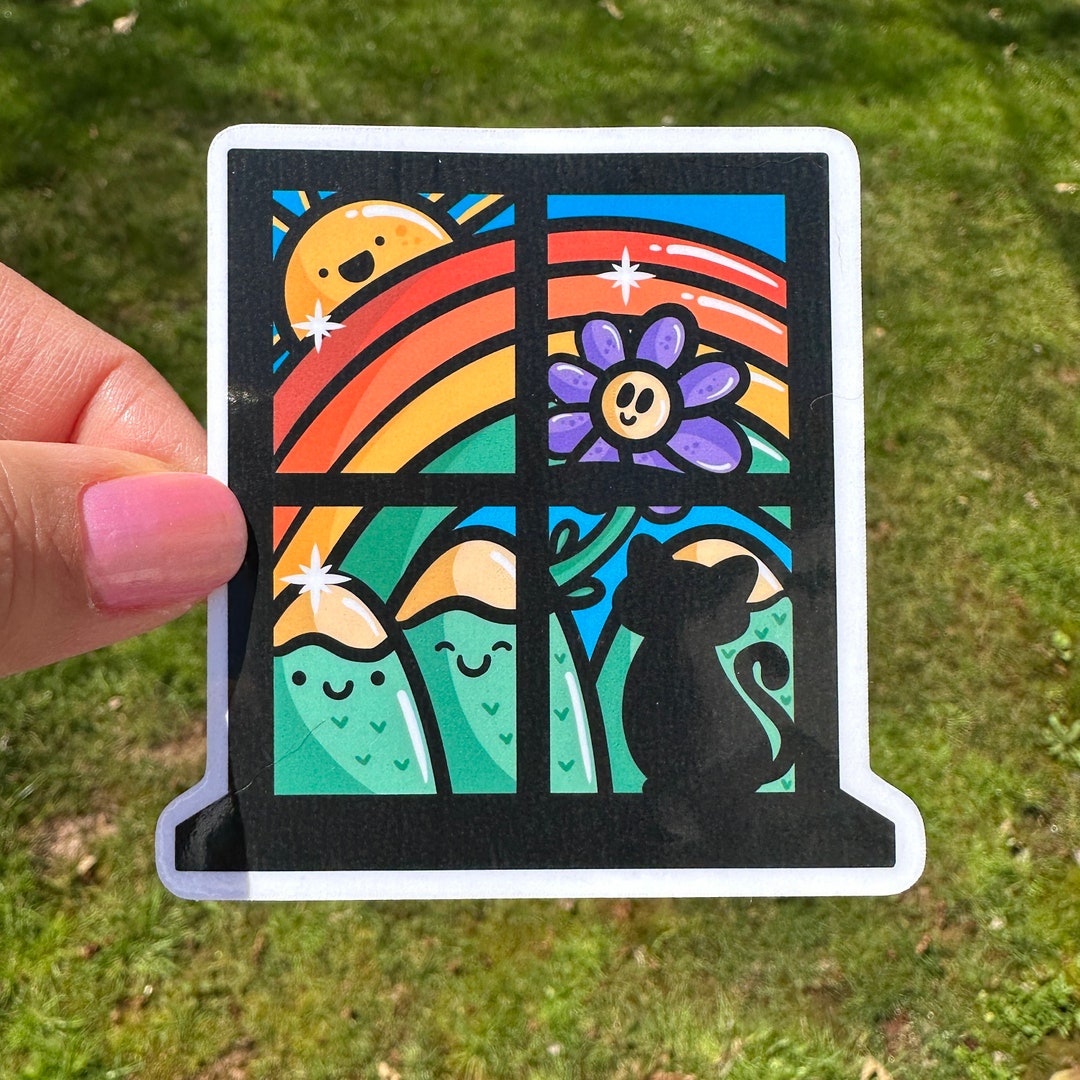 Cute Cat in Rainbow Window Sticker - Etsy