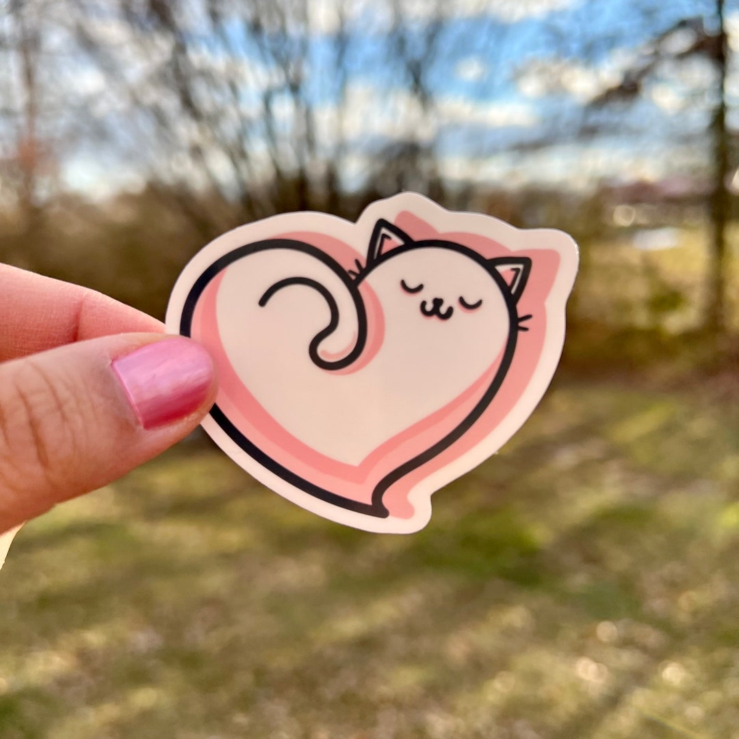 Valentine Heart Cat Sticker - Etsy
