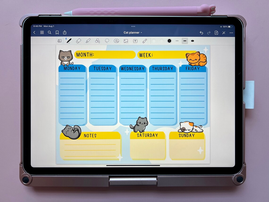 DIGITAL DOWNLOAD Printable Goodnotes PDF Kawaii Cute Cat - Etsy