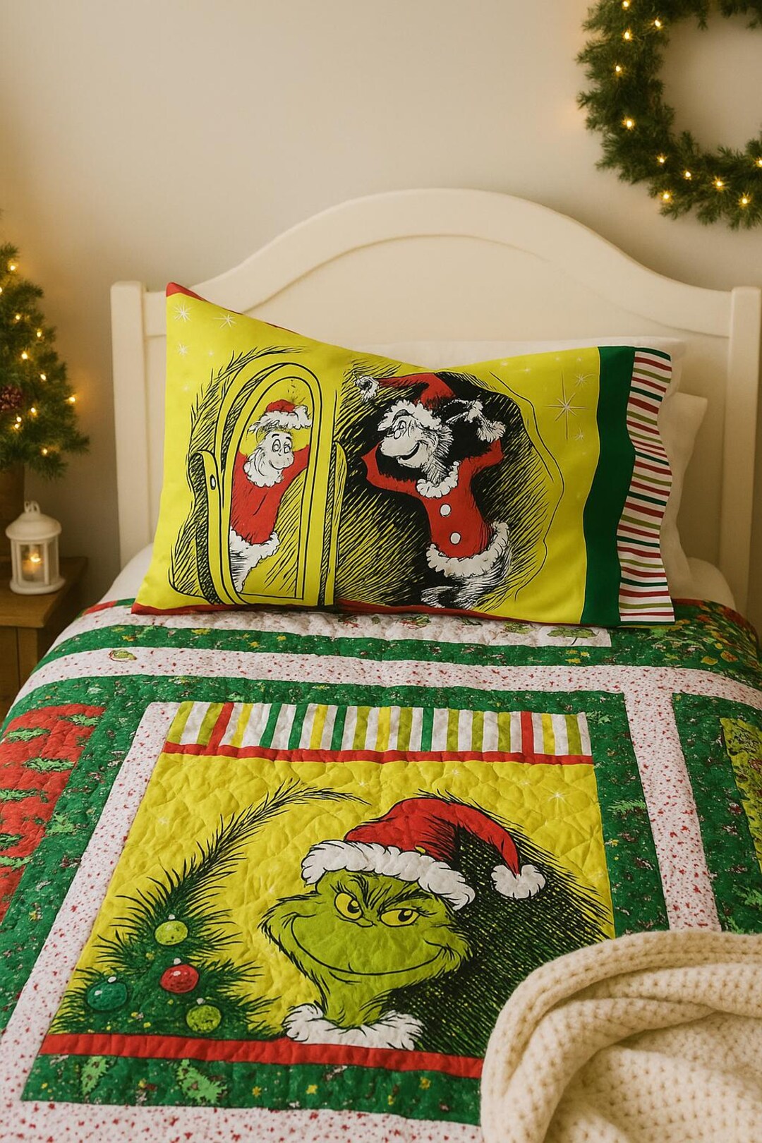 Grinch Pillowcase Panel Fabric Kit + FREE PATTERN –how the Grinch Stole ...