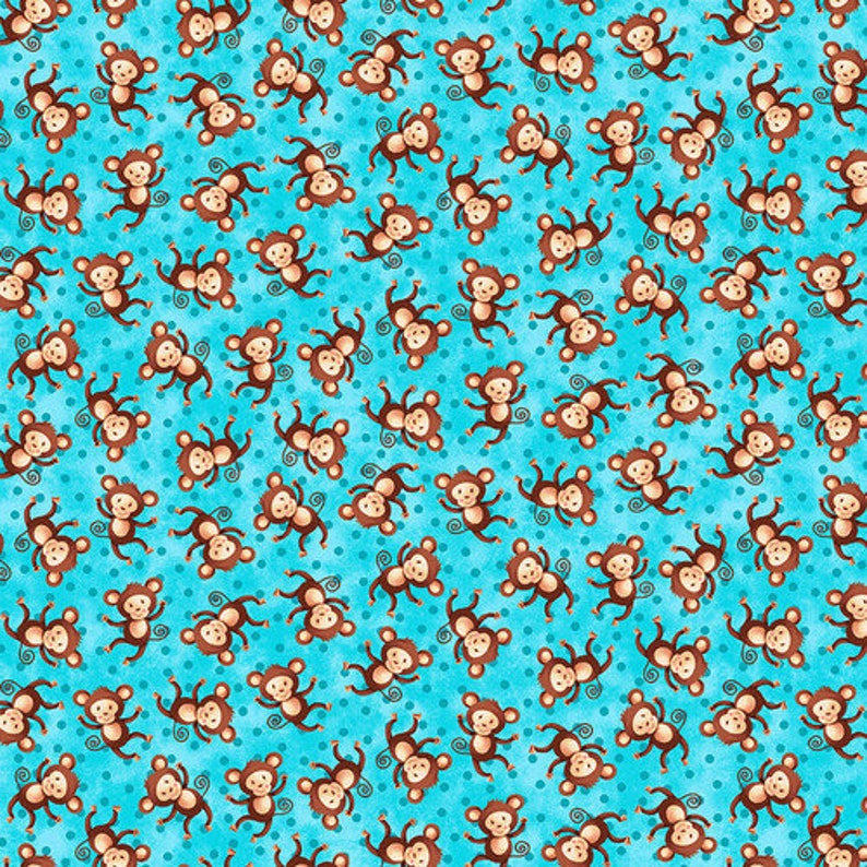 870-17 Party Animals Turq Monkeys Fabric by Henry Glass Sold BTY and HY ...