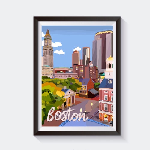 Boston Print USA Poster Travel Poster - Etsy UK
