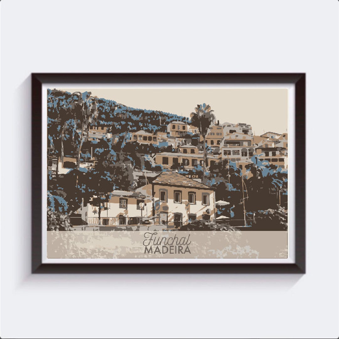 Funchal, Madeira Neutral Retro Travel Print Artwork Gift for Him / Her ...
