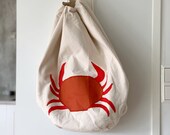 Canvas Drawstring Backpack Crab Vintage Handmade Canvas Duffle - Etsy