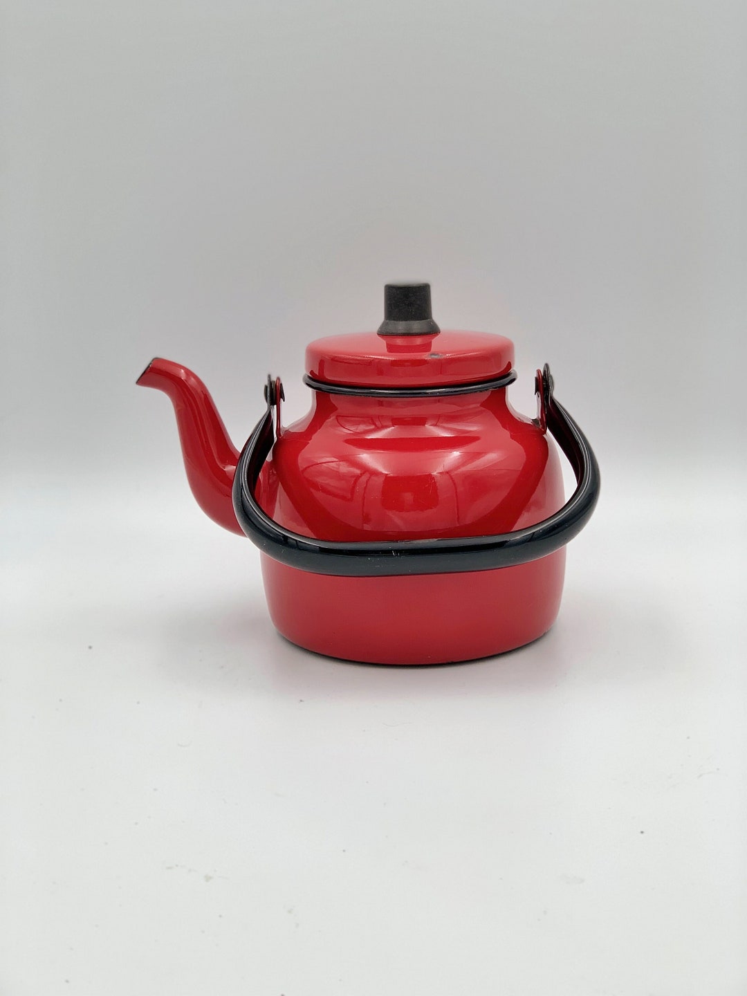 Red Enamel Tea Kettle Vintage , Scandinavian Teapot , Red Enamelware ...