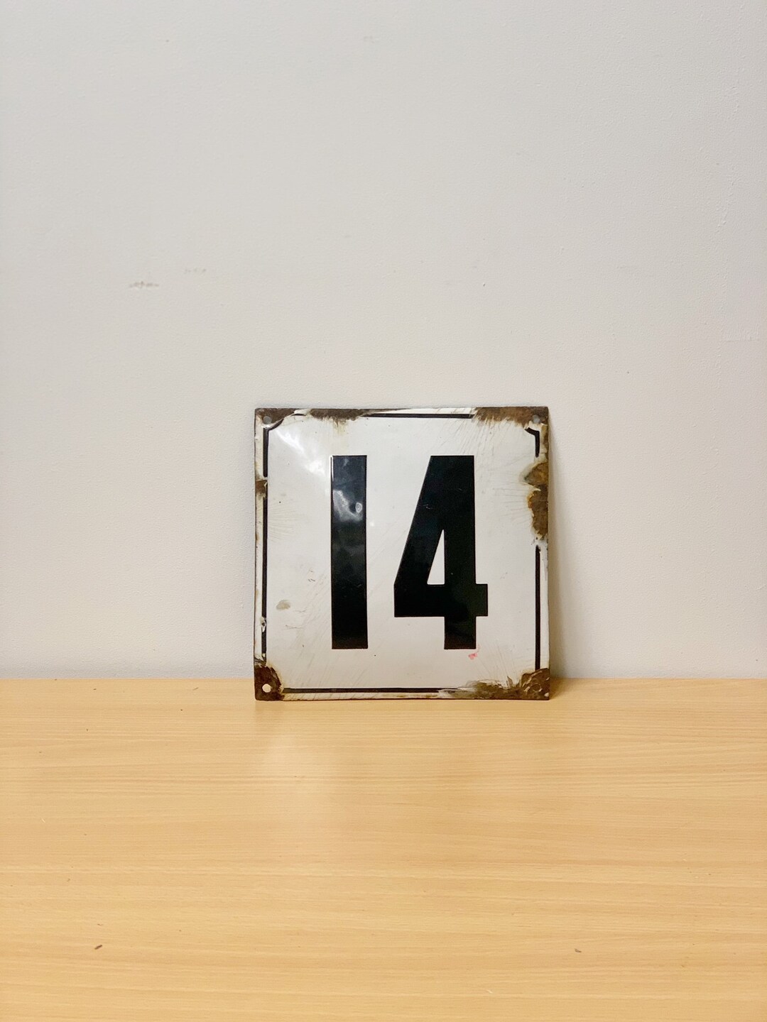 Enamel House Number 14 , Vintage Enamel Sign - Etsy