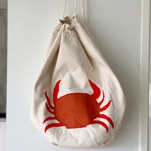 Canvas Drawstring Backpack Crab Vintage Handmade Canvas Duffle Bag - Etsy