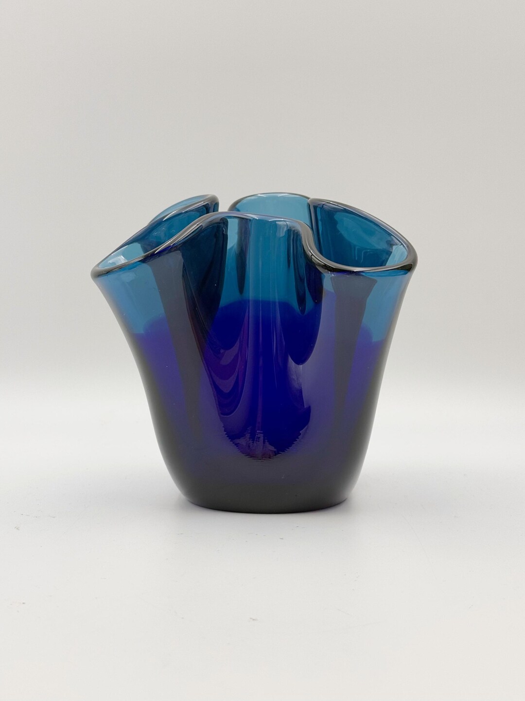 Norwegian Mcm Glass Vase , Blue Wavy Glass Vase Hadeland Norway Glass ...