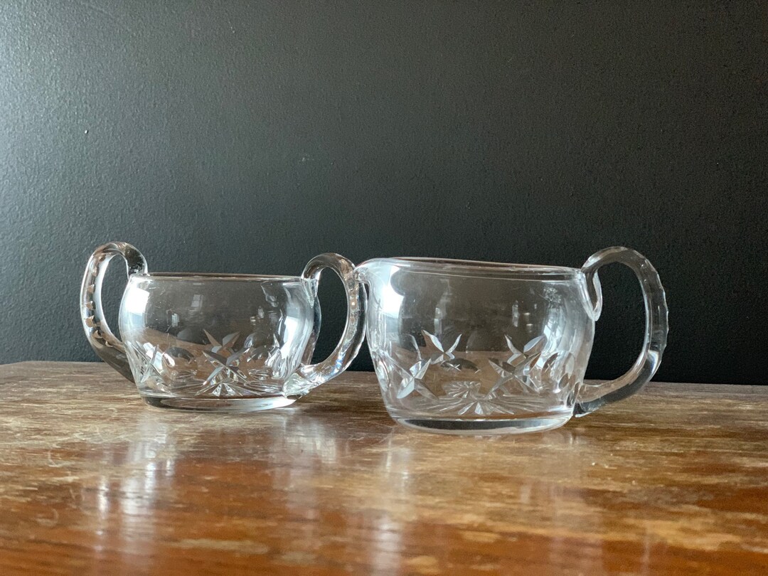 Crystal Sugar Bowl and Creamer Set , Norwegian Crystal Glass , Hadeland ...