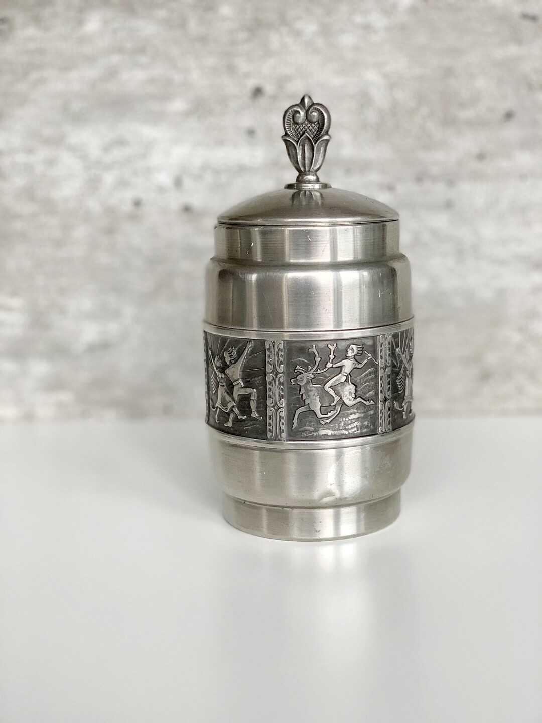 Metal Jar Container With Lid Decorative Pewter Jar Norwegian Art Norway ...