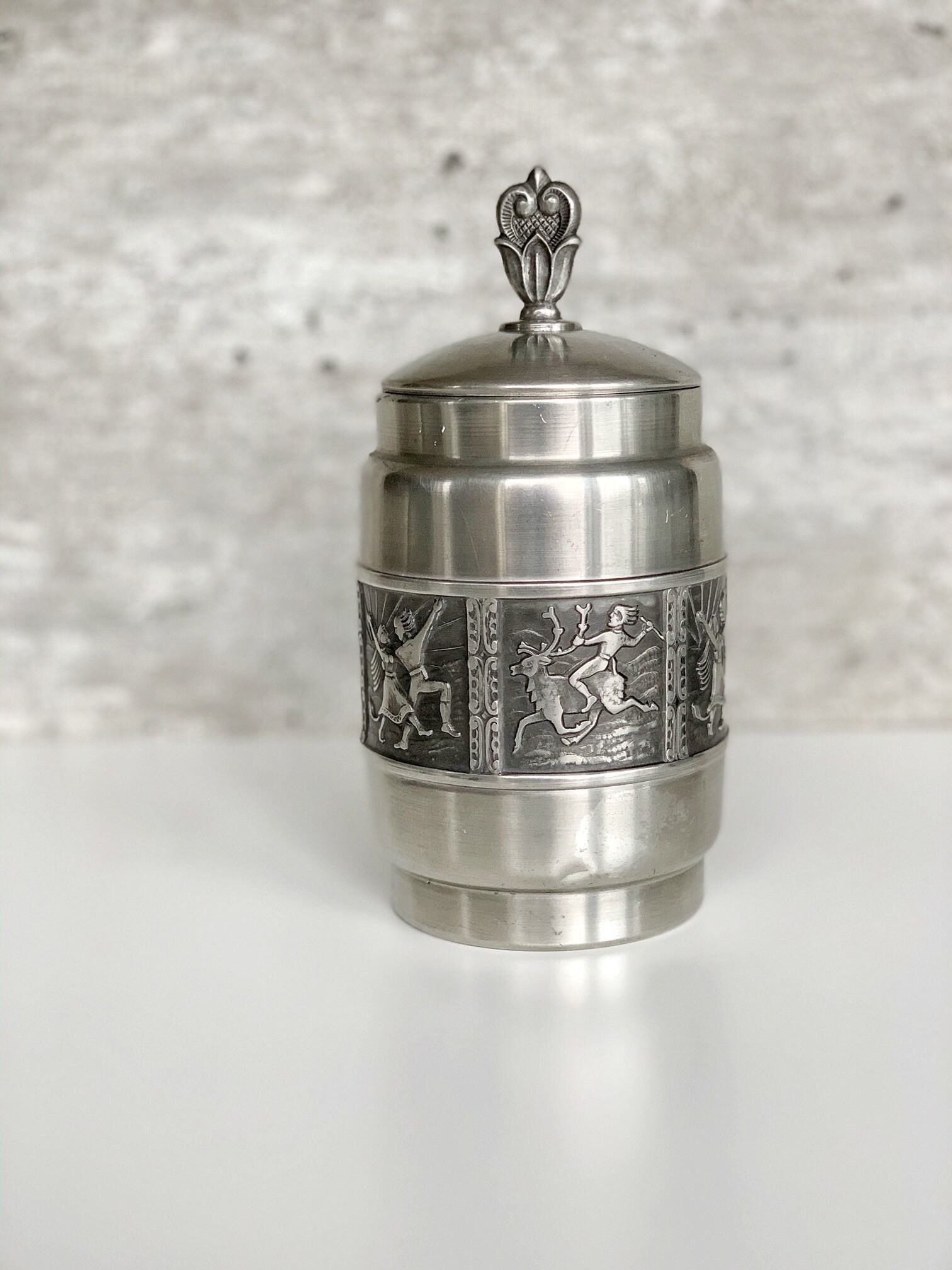 Metal Jar Container With Lid Decorative Pewter Jar Norwegian | Etsy