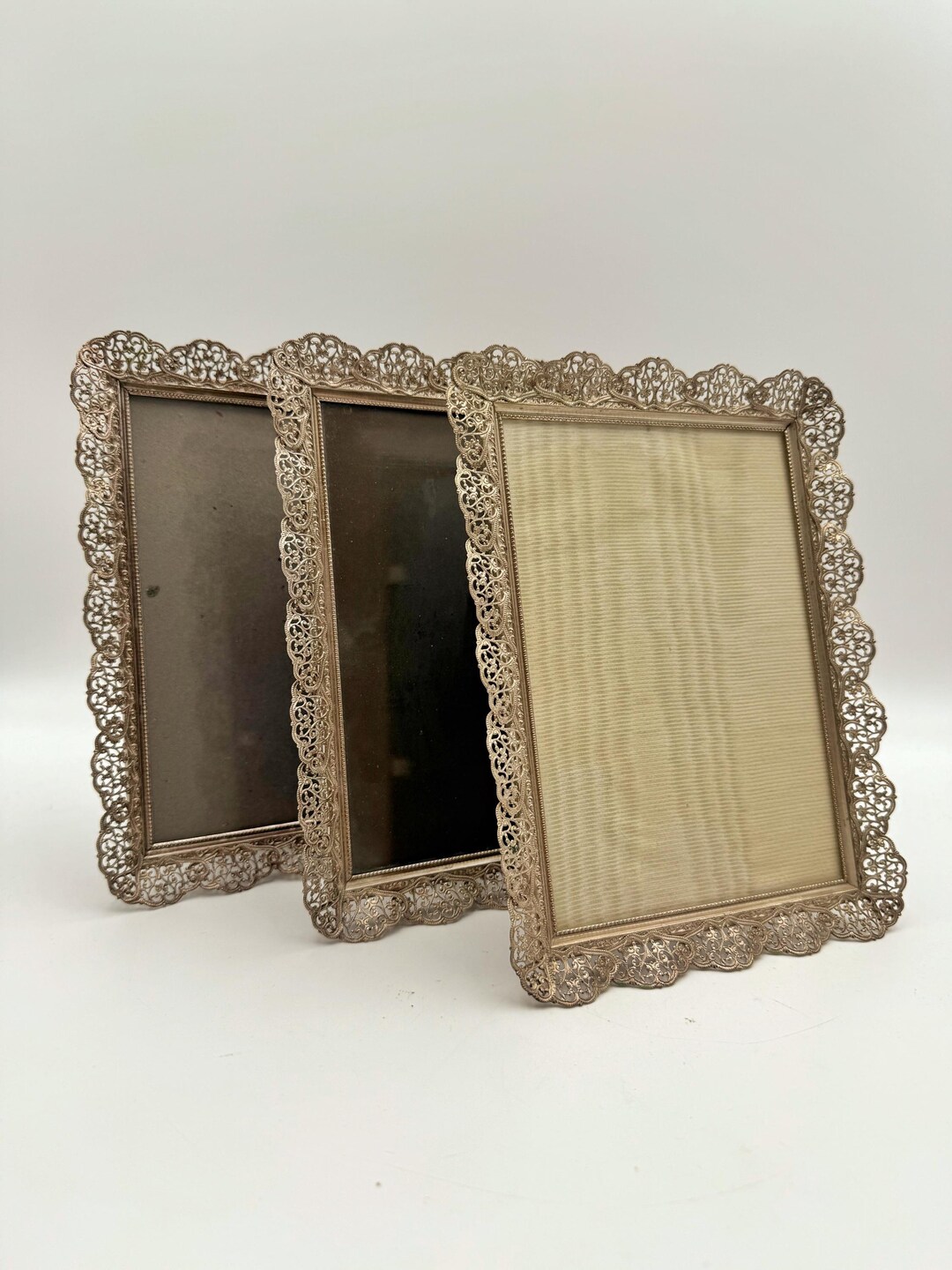Set of 3 Vintage Brass Filigree Photo Frames – Ornate Lace Edge ...