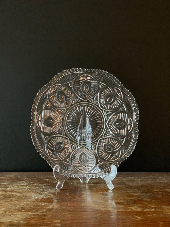 Round Clear Glass Tray Vintage Pressed Glass Tray - Etsy