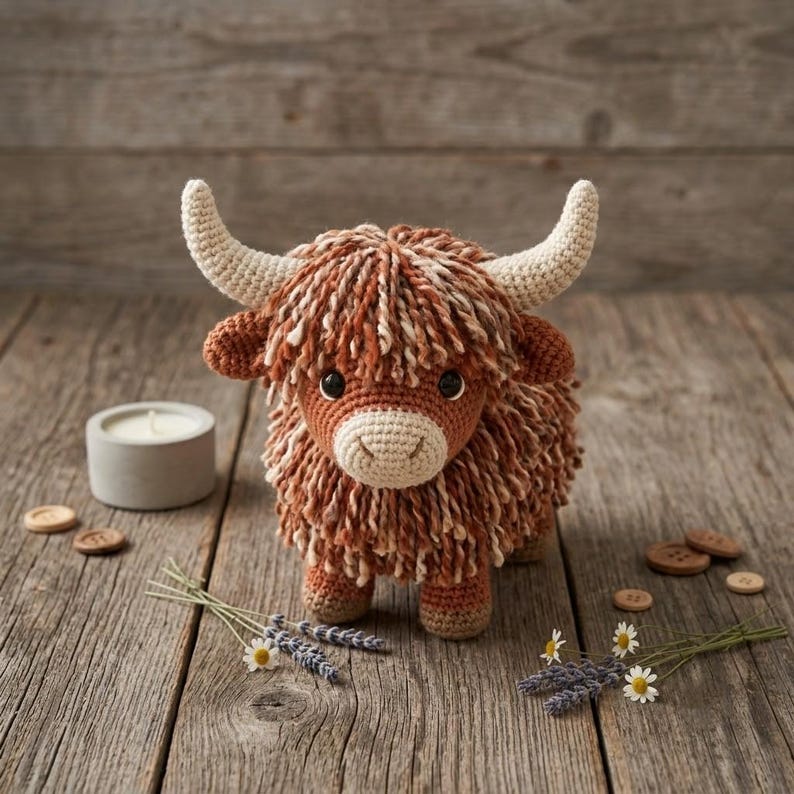 Highland Cow Amigurumi Crochet Pattern, Fuzzy Cattle Plushie Toy (PDF ...