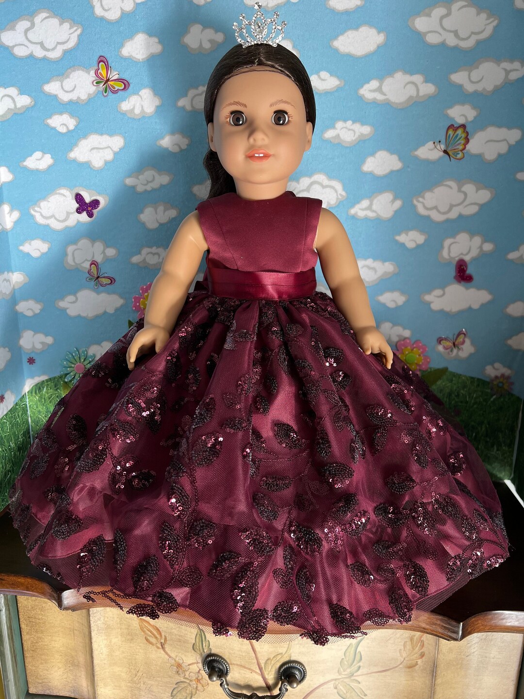 Quinceanera Doll Dress, Prom, Princess Dress, Burgundy Red Gown for 18 ...