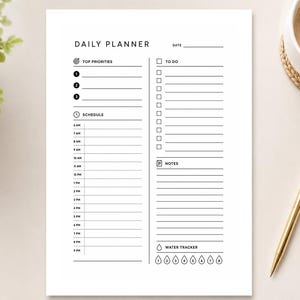 Simple Black Daily Planner Printable, Minimalist Diary Page Insert, to ...