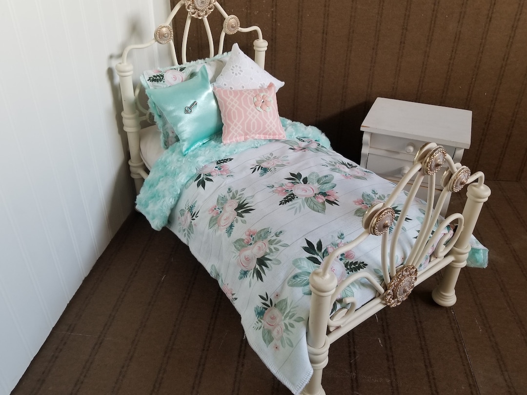 Minky Doll Beding, Aqua Floral/ With Reversible Aqua Minky, Fits ...