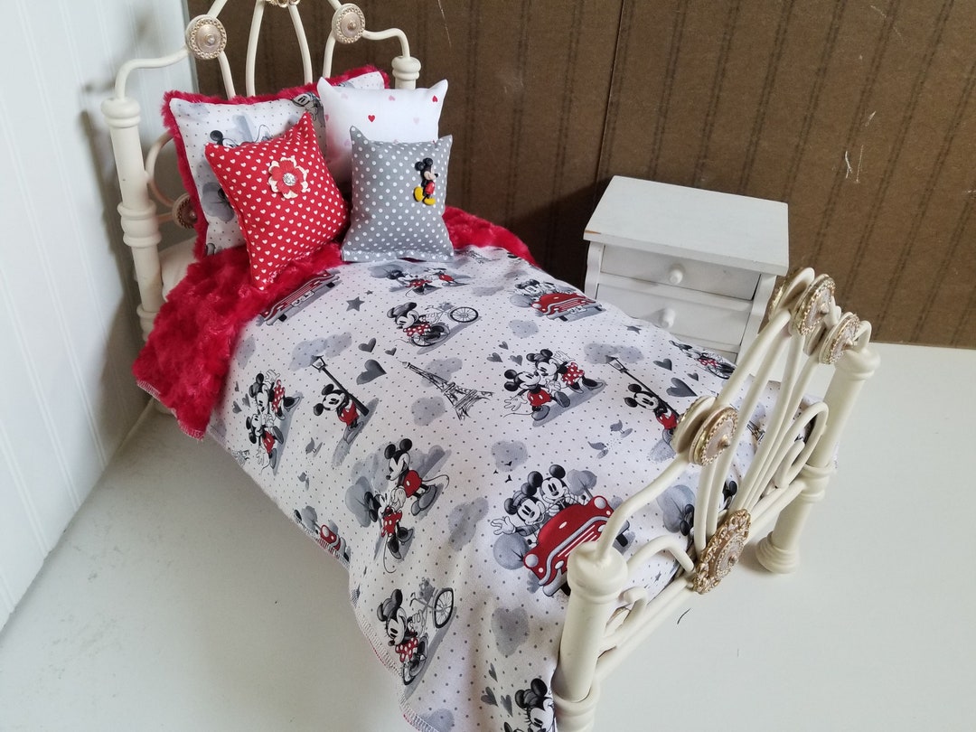 Minky Doll Bedding,mickey& Mini in Paris/ With Reversible Red Minky ...