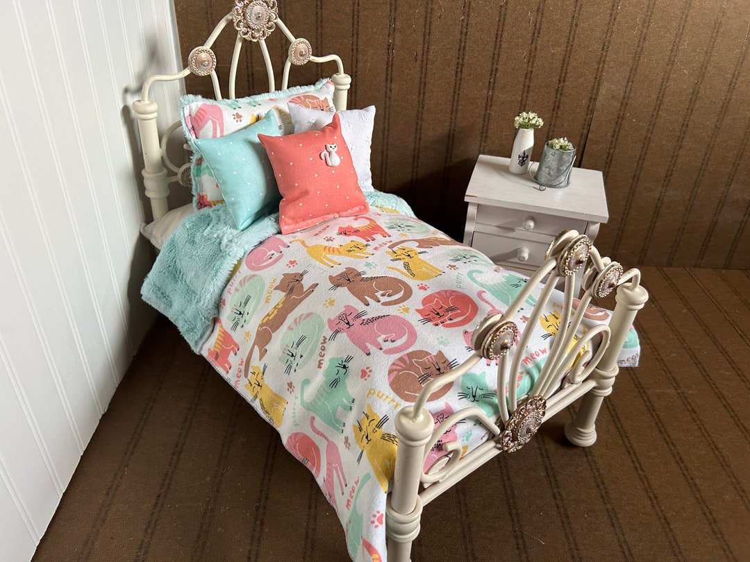 Minky Doll Bedding, Cats/with Reversible Aqua Minky ,fits American Girl ...