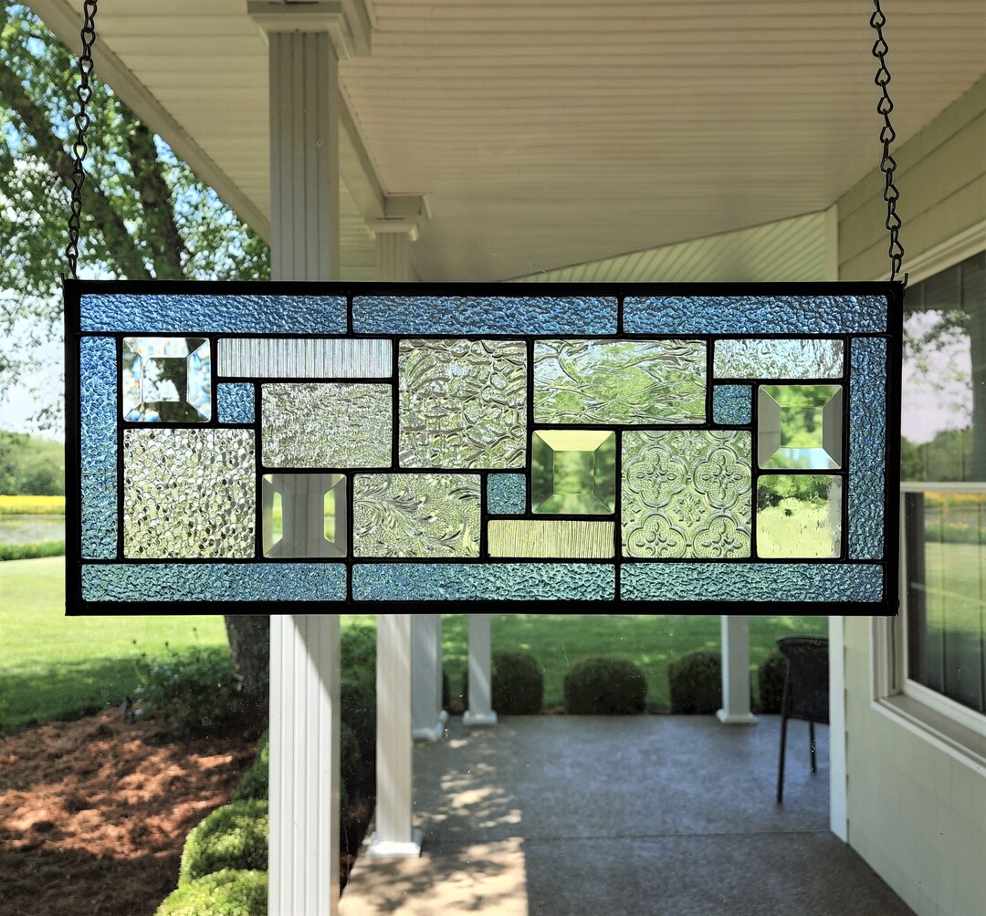 Stained Glass Panel Light Blue Window Transom Approx Size 18 X 7 - Etsy