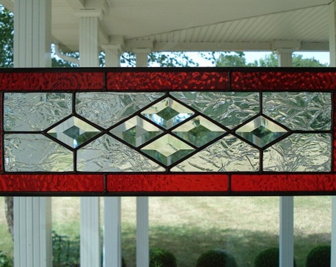 Stained Glass Window Red Coral Panel Transom - Etsy