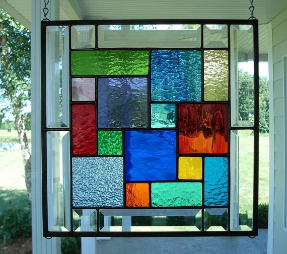 Square Stained Glass Window Panel Multi Colors & Bevels Approx - Etsy