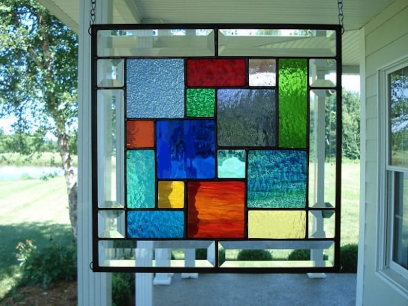 Square Stained Glass Window Panel Multi Colors & Bevels Approx - Etsy