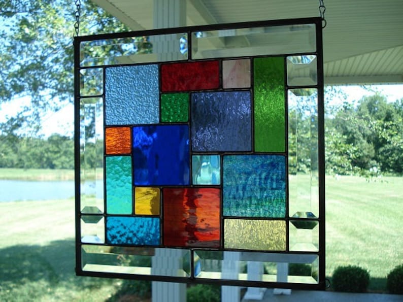 Square Stained Glass Window Panel Multi Colors & Bevels Approx - Etsy