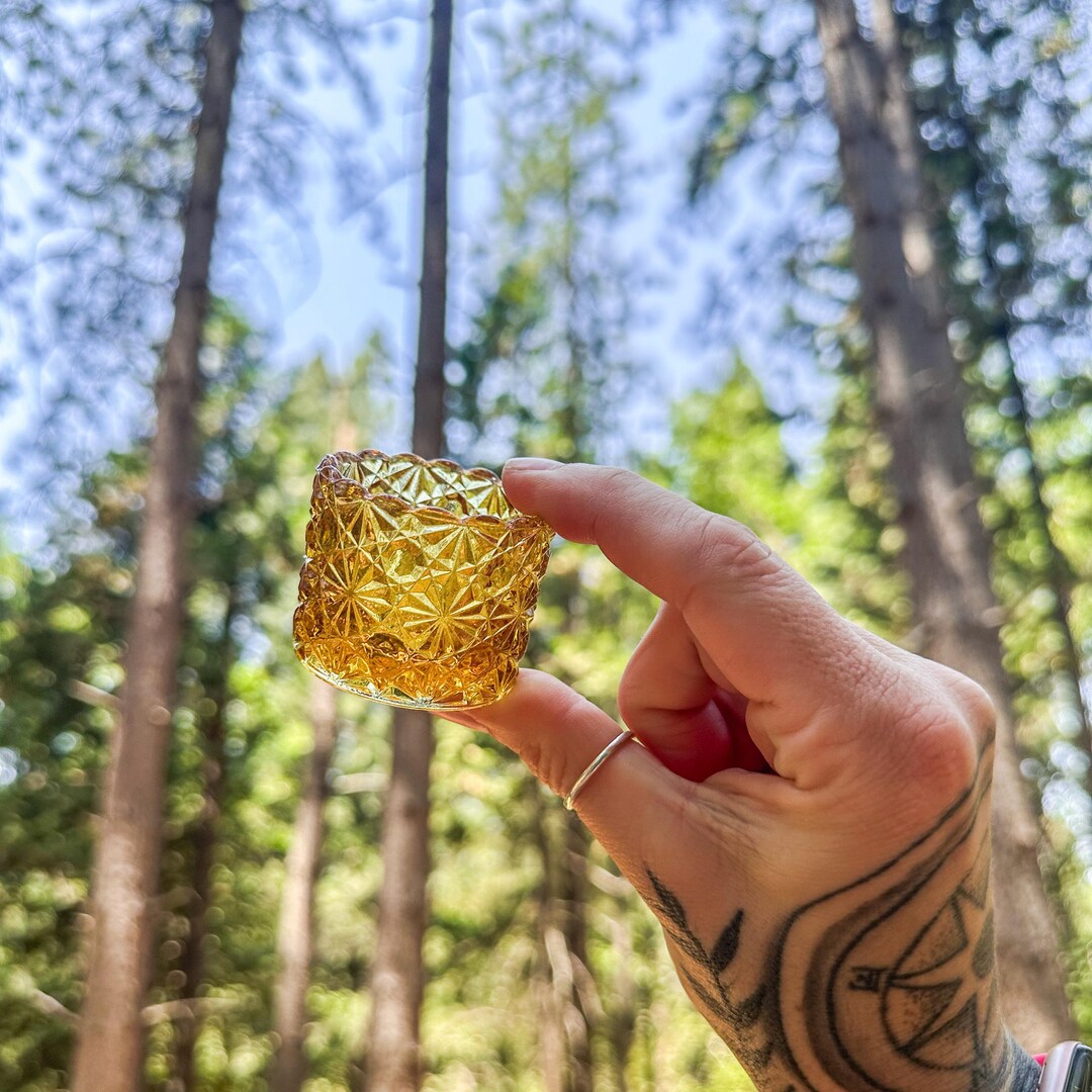 Vintage Amber Glass Degenhart Daisy and Button Open Salt Dip Pressed ...