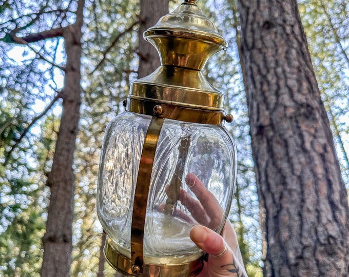 Vintage Hazel Atlas Brass and Glass Lantern Decor / Cigar Humidor ...