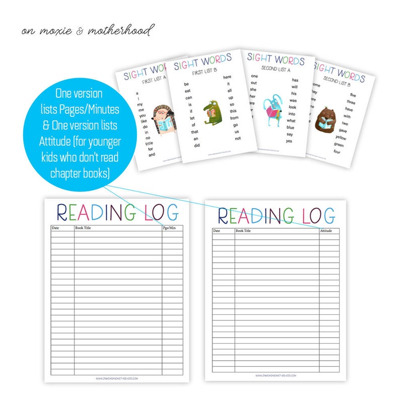 Reading Log Printable, Sight Words Lists, Reading Logs for Kids ...