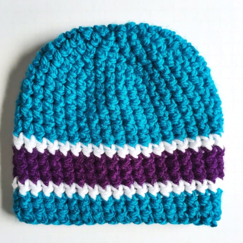 Crochet Striped Beanie Pattern- Triple Stripe Beanie Hat Crochet ...