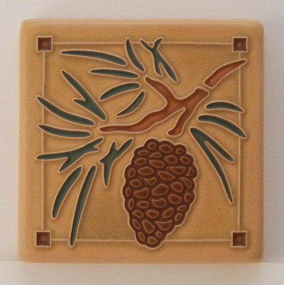 Pinecone Tile sand 4 X 4 by Art and Craftsman | Etsy
