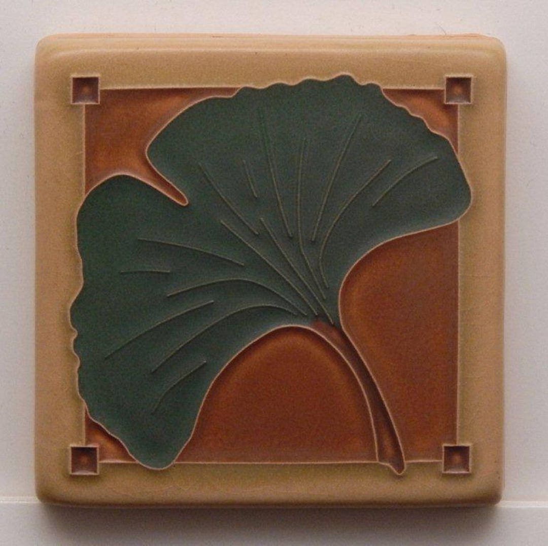 Gingko Tile (green Oak) 4" X 4" by Art and Craftsman Tileworks - Etsy
