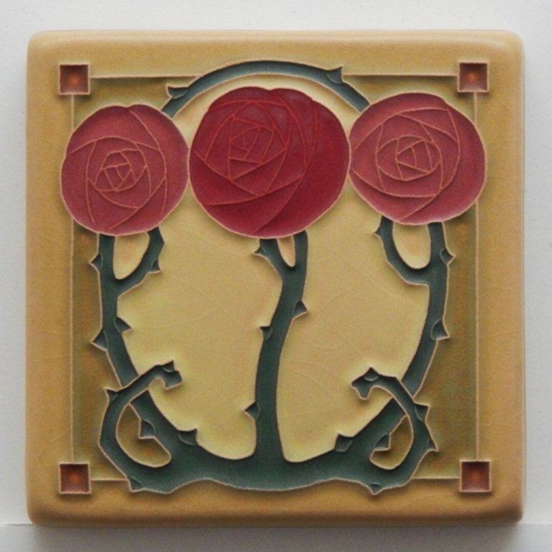 Macintosh Rose Tile scarlet 4 X 4 by Art and Craftsman Tileworks - Etsy
