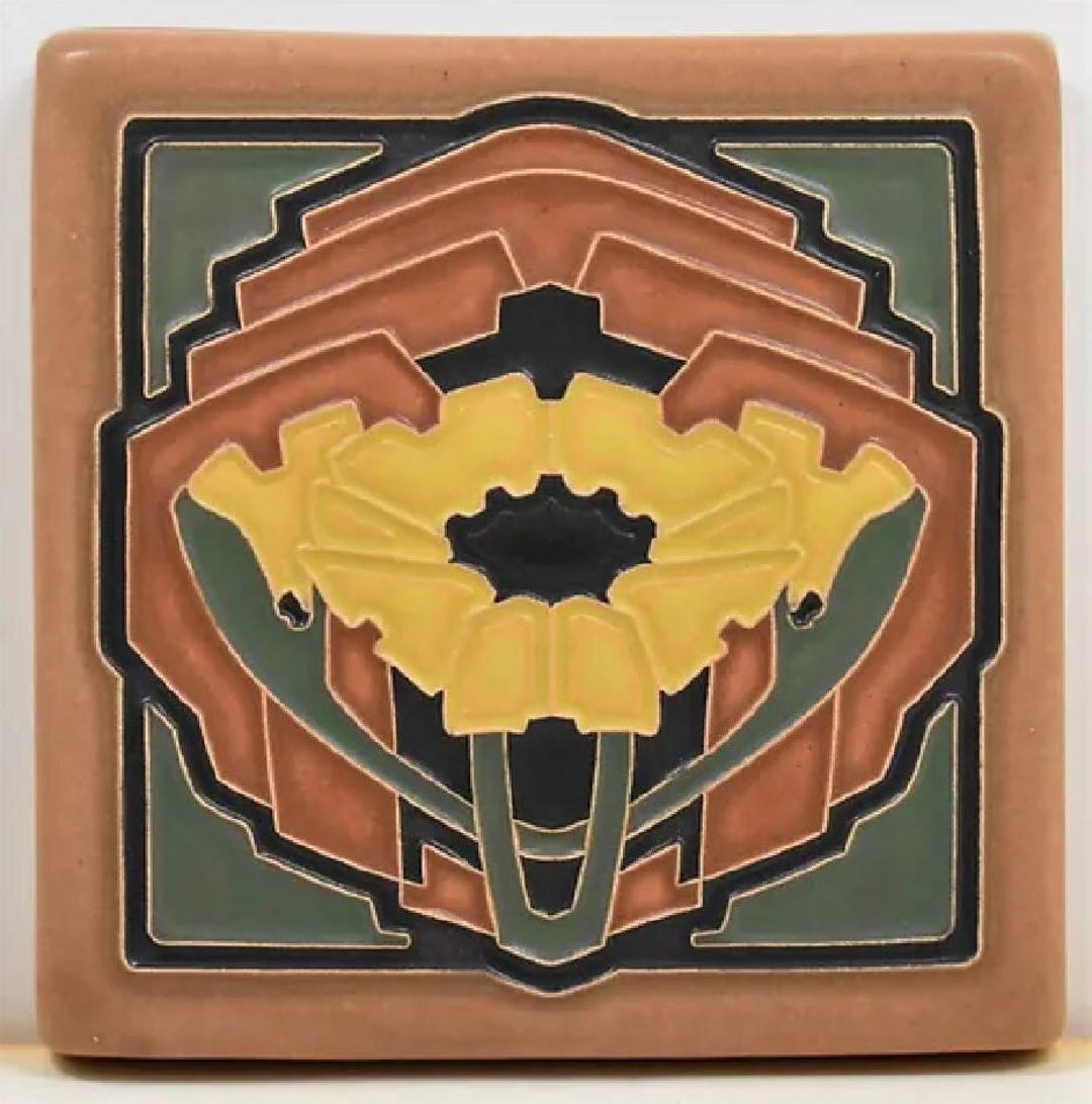 Poppy Tile (daffodil) 4" X 4" by Art and Craftsman Tileworks - Etsy