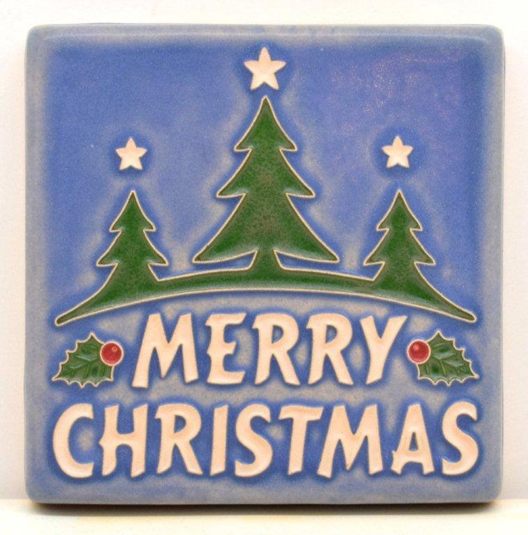 Christmas Tree Tile in Blue 4" X 4" by Art and Craftsman Tileworks - Etsy