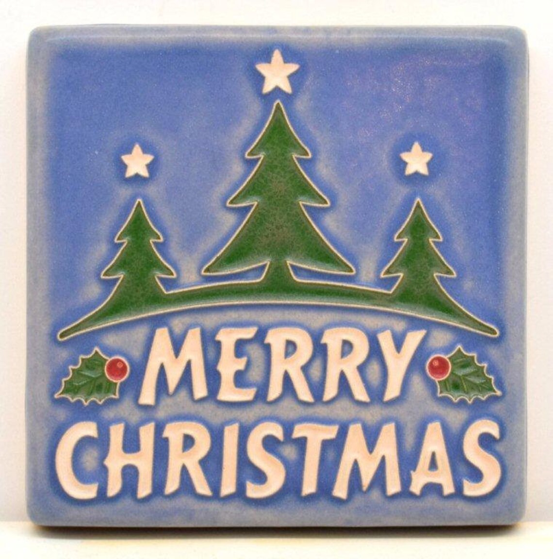 Christmas Tree Tile in Blue 4" X 4" by Art and Craftsman Tileworks - Etsy