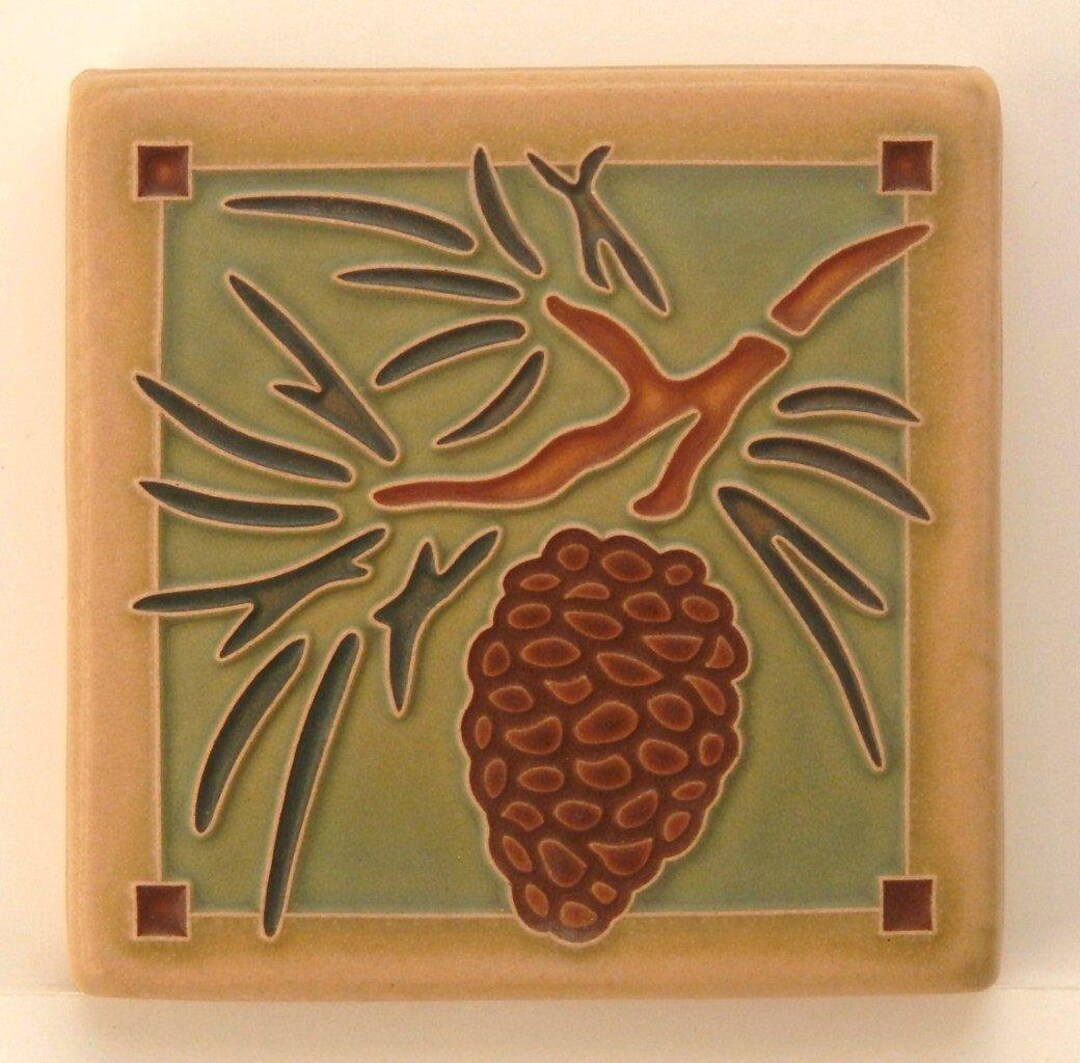 Pinecone Tile spruce 4 X 4 by Art and Craftsman Tileworks - Etsy