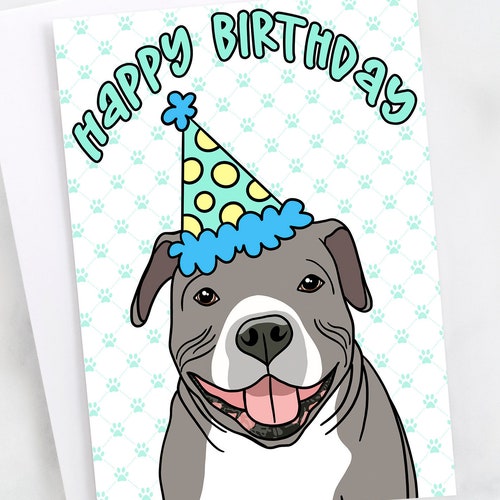 5x7 Pit Bull Happy Birthday Greeting Card Pitbull Pittie | Etsy