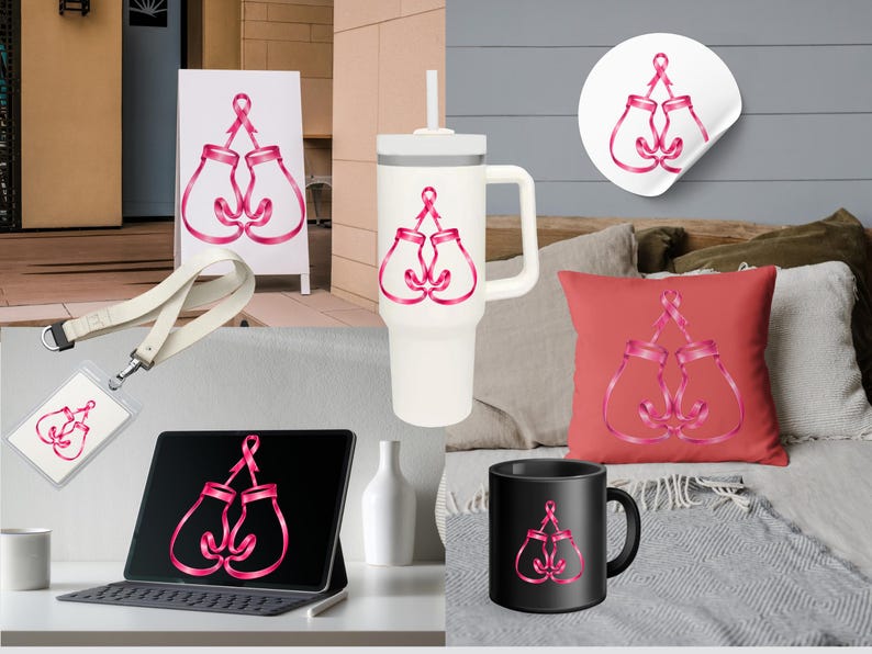 Breast Cancer Awareness PNG, Pink Ribbon Boxing Gloves, Cancer Support ...