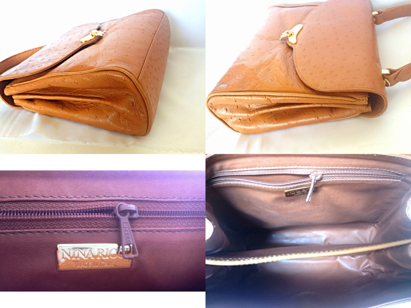 MINT. Vintage Nina Ricci Tan Brown Ostrich-embossed Leather Handbag ...