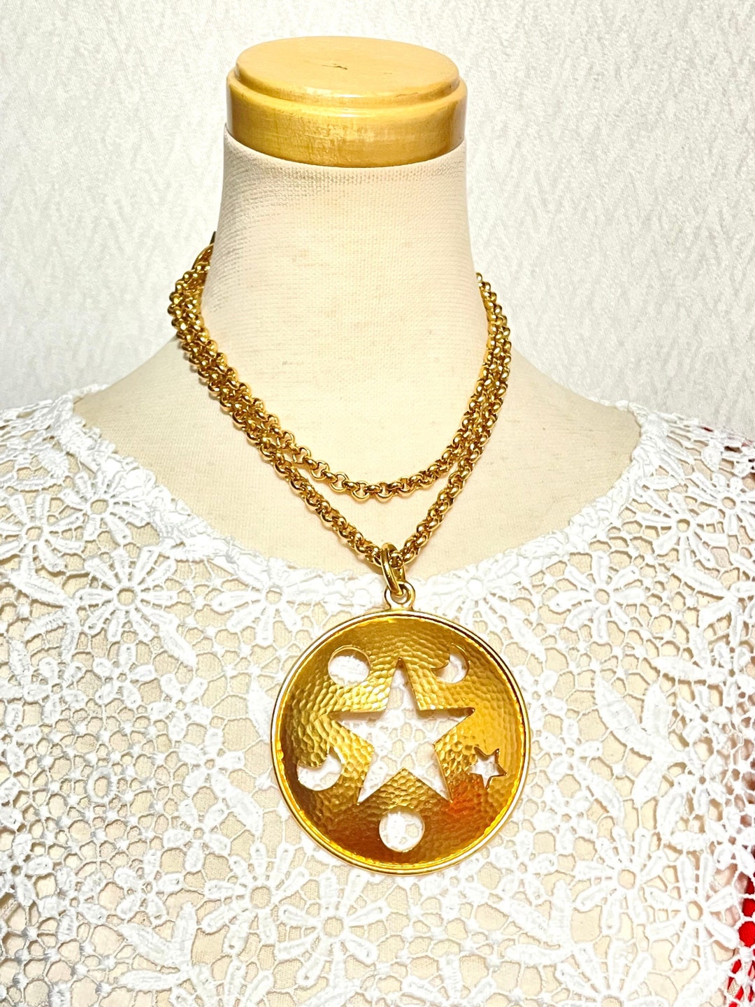 MINT. Vintage Celine Gold Chain Necklace With Extra Large Round Top ...