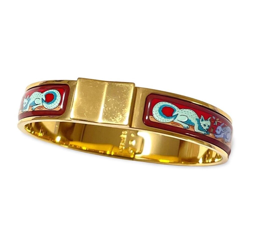 Vintage Hermes Cloisonne Enamel Golden Click and Clack Flacon Bangle ...