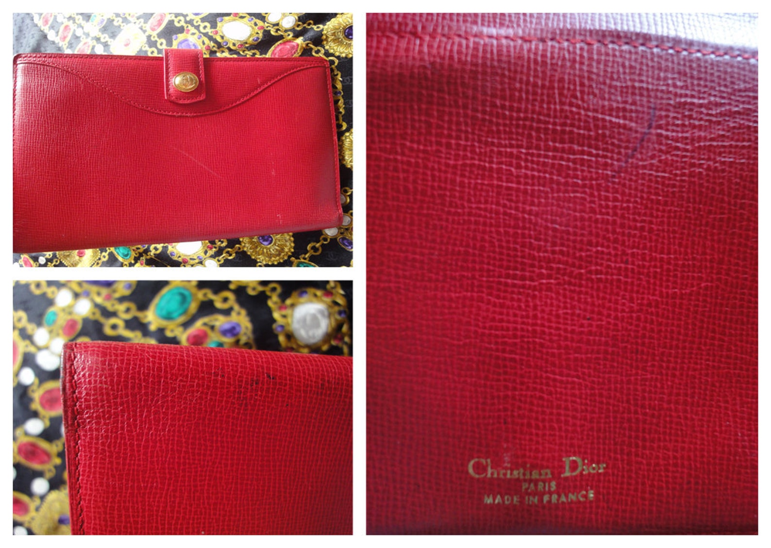 Vintage Christian Dior Red Genuine Leather Wallet With Gold - Etsy