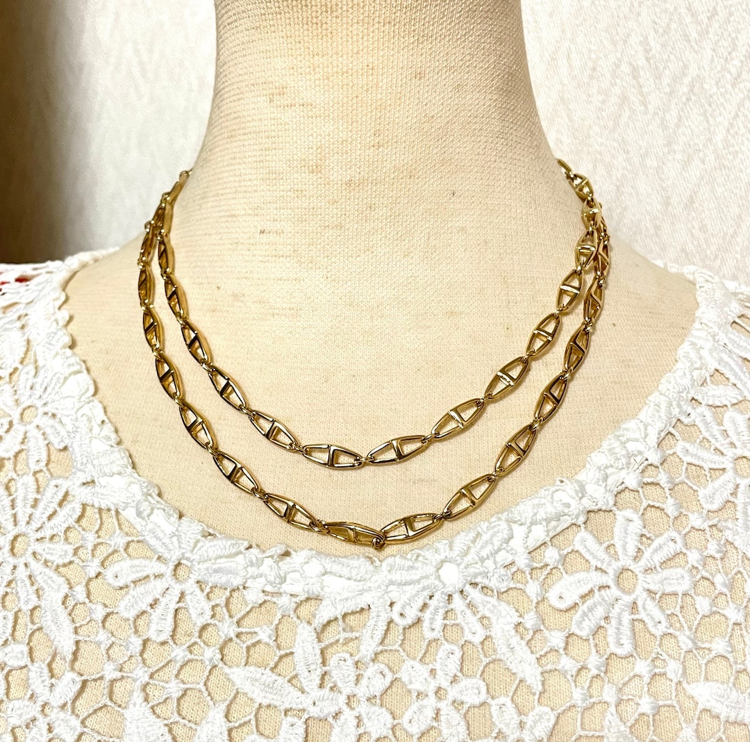 MINT. Vintage Christian Dior Golden Chain Necklace With CD Charm Chains ...